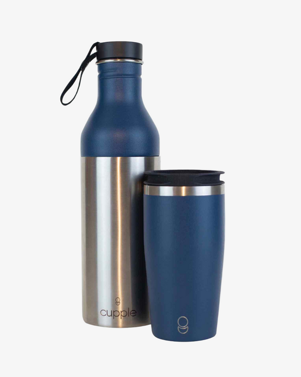 Midnight Blue 2-in-1 Insulated Water Bottle & Cup – AMNIKI