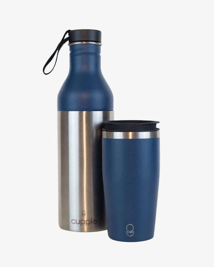 Midnight Blue 2-in-1 Insulated Water Bottle & Cup – AMNIKI